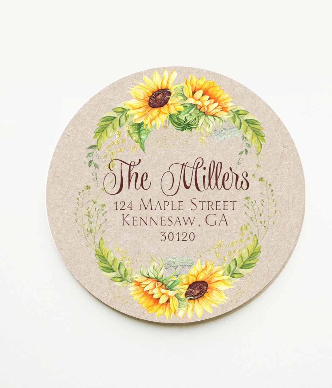 Sunflower Return Address Label, Address Label Sticker, 2 Inch Circle ...