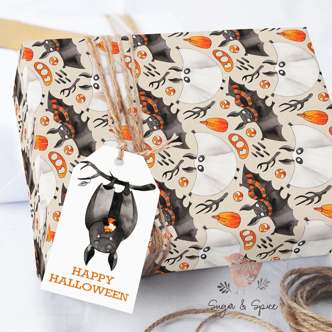 Halloween Bats Wrapping Paper, Halloween Gift Wrap, Wrapping Paper ...