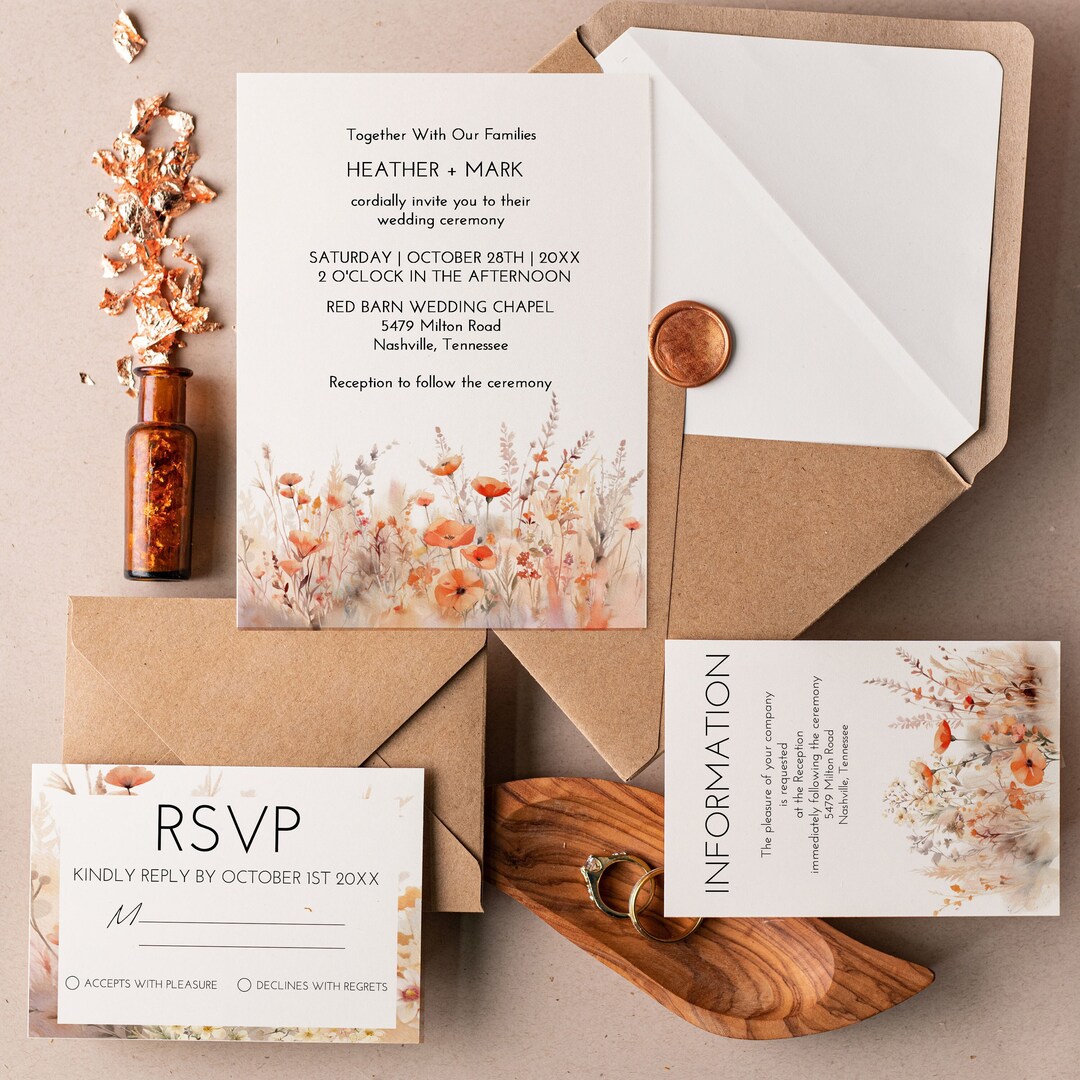 Watercolor Fall Wedding Invitations Suite Autumn Wedding - Etsy