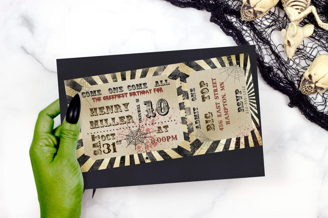 Halloween Circus Ticket Invitation, Vintage Carnevil Halloween ...