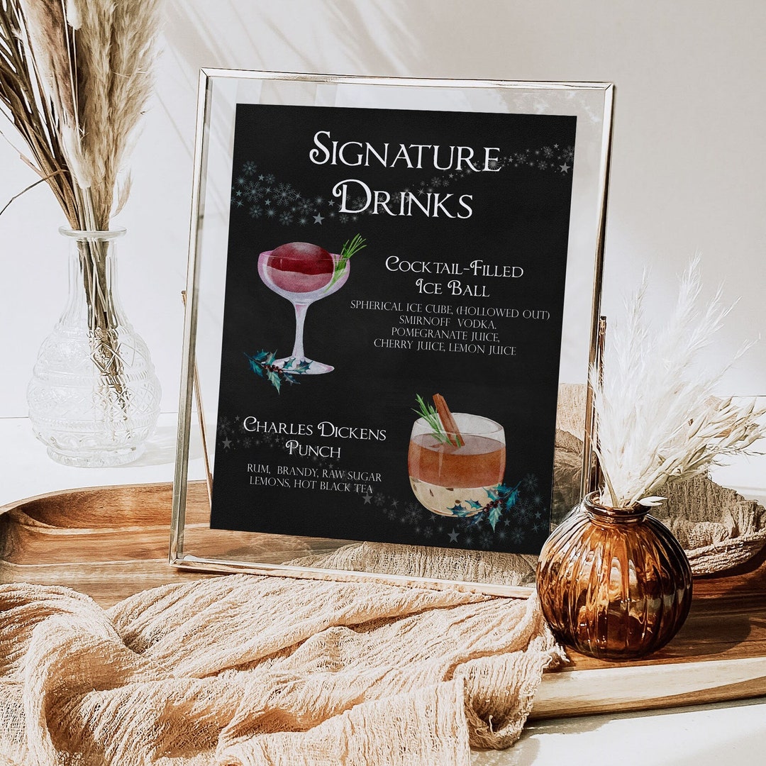 Christmas Signature Drink Sign, Holiday Cocktail Sign, Bar Menu Sign ...