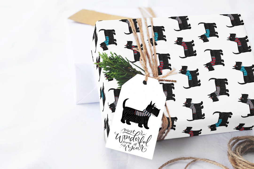Scotty Dog Christmas Wrapping Paper Roll, Holiday Gift Wrap, Festive ...