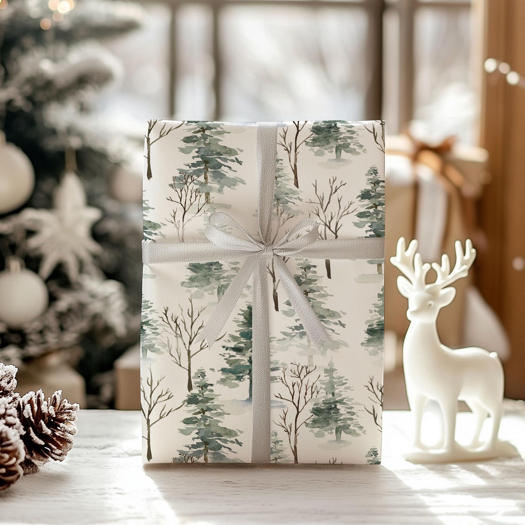 Woodland Trees Christmas Five Wrapping Paper Sheets, Winter Wonderland ...