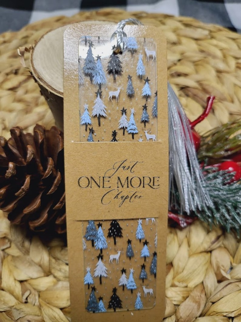 Winter Forest Bookmark With Tassel, Holiday Bookmarks, Woodland ...