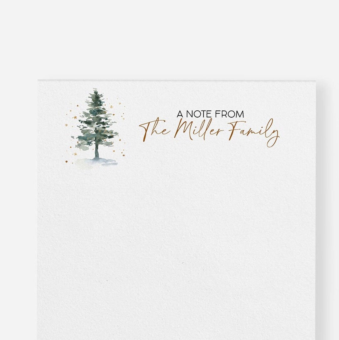 Christmas Tree Notepad, Gold Watercolor Tree Stationary Paper ...