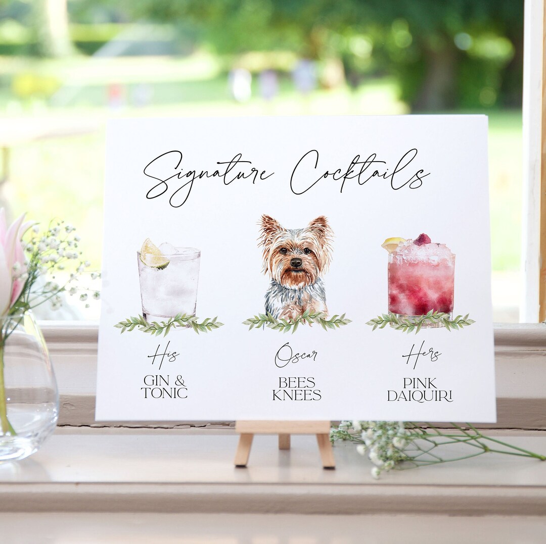 Pet Signature Drink Sign, Dog Signature Cocktail, 2 Photos, Minimalist ...