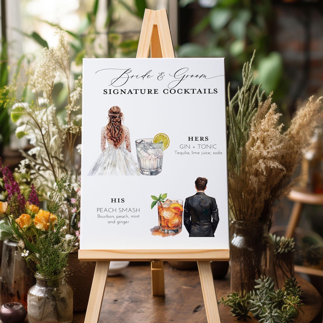 Watercolor Bride and Groom Signature Drink Sign Digital or Printed - Etsy