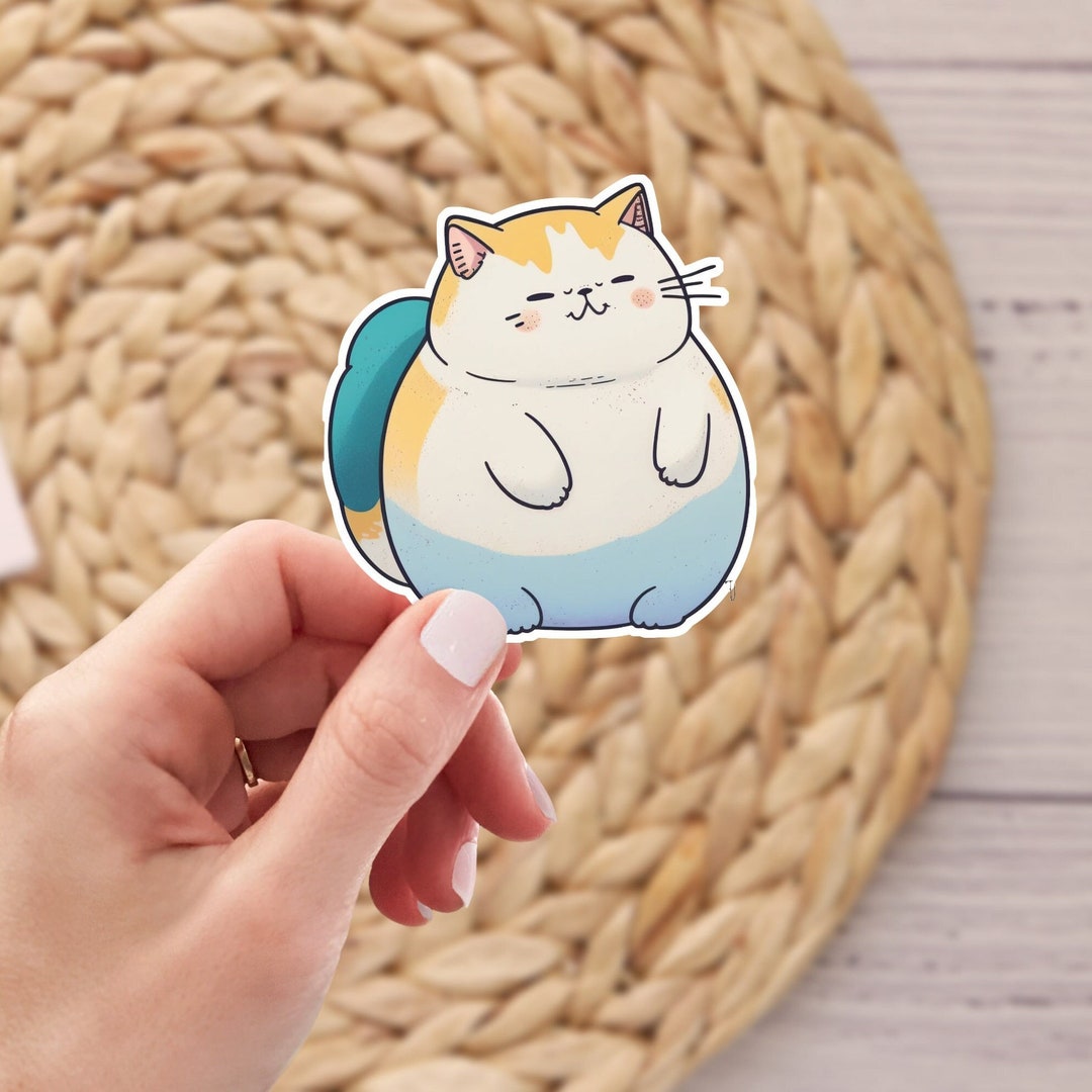 Fat Happy Cat Sticker, Kawaii Sticker, Pet Sticker, Waterproof Vinyl ...