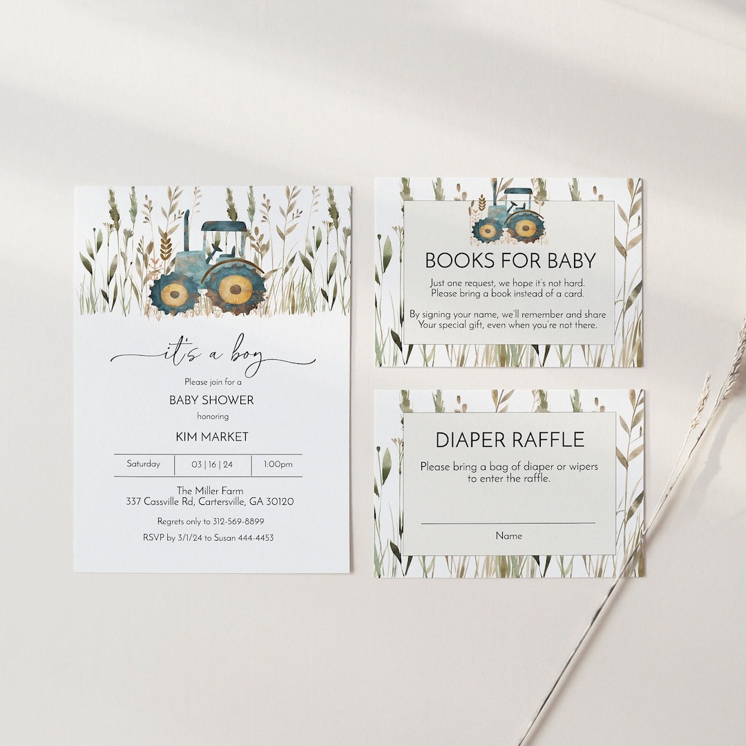 It's a Boy Farm Shower Invitation Suite Template, Tractor Baby Shower ...
