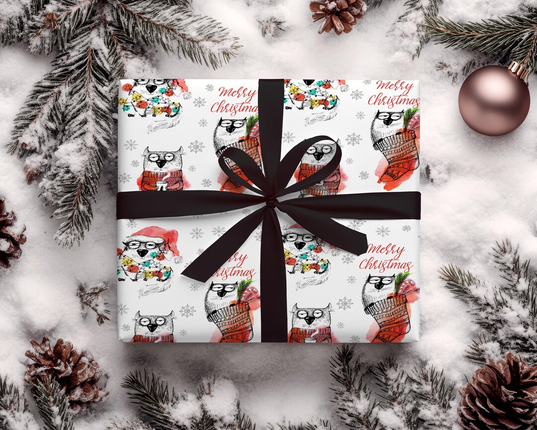 Christmas Cat Wrapping Paper, Cat Christmas Gift Wrap, Cat Wrapping ...