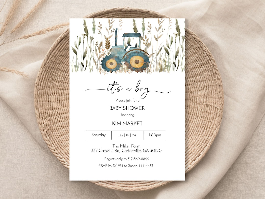 It's a Boy Farm Shower Invitation Template, Tractor Baby Shower Boy ...