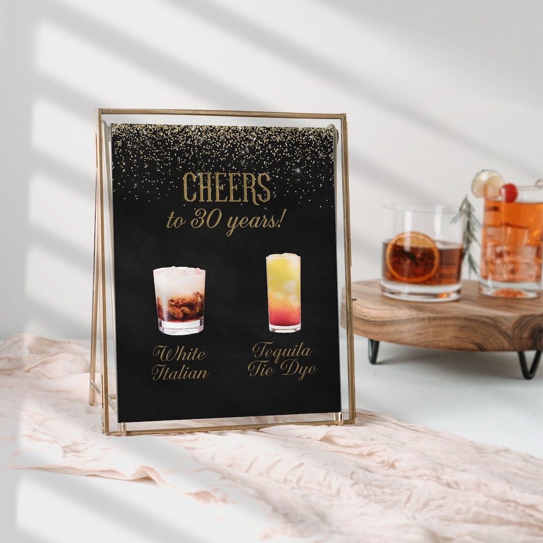 Birthday Signature Drink Sign PRINTED, Over the Hill Cocktail Sign, Any ...
