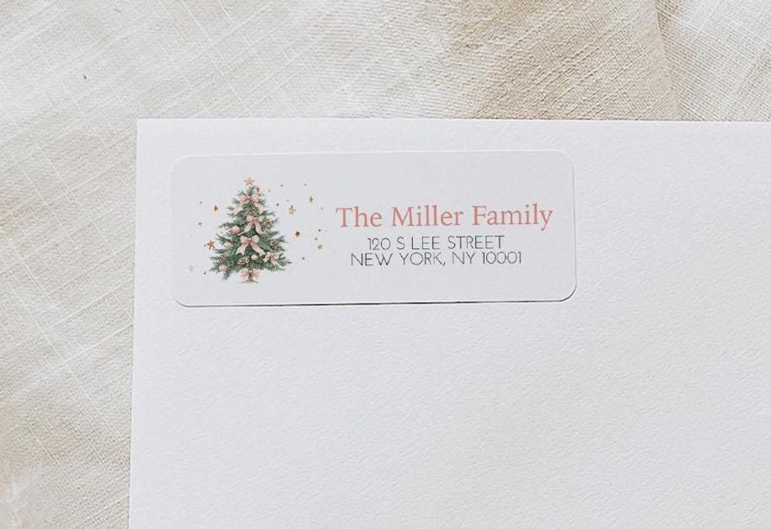 Pink Christmas Tree Return Address Sticker, 3 X 1 Inch Return Address ...