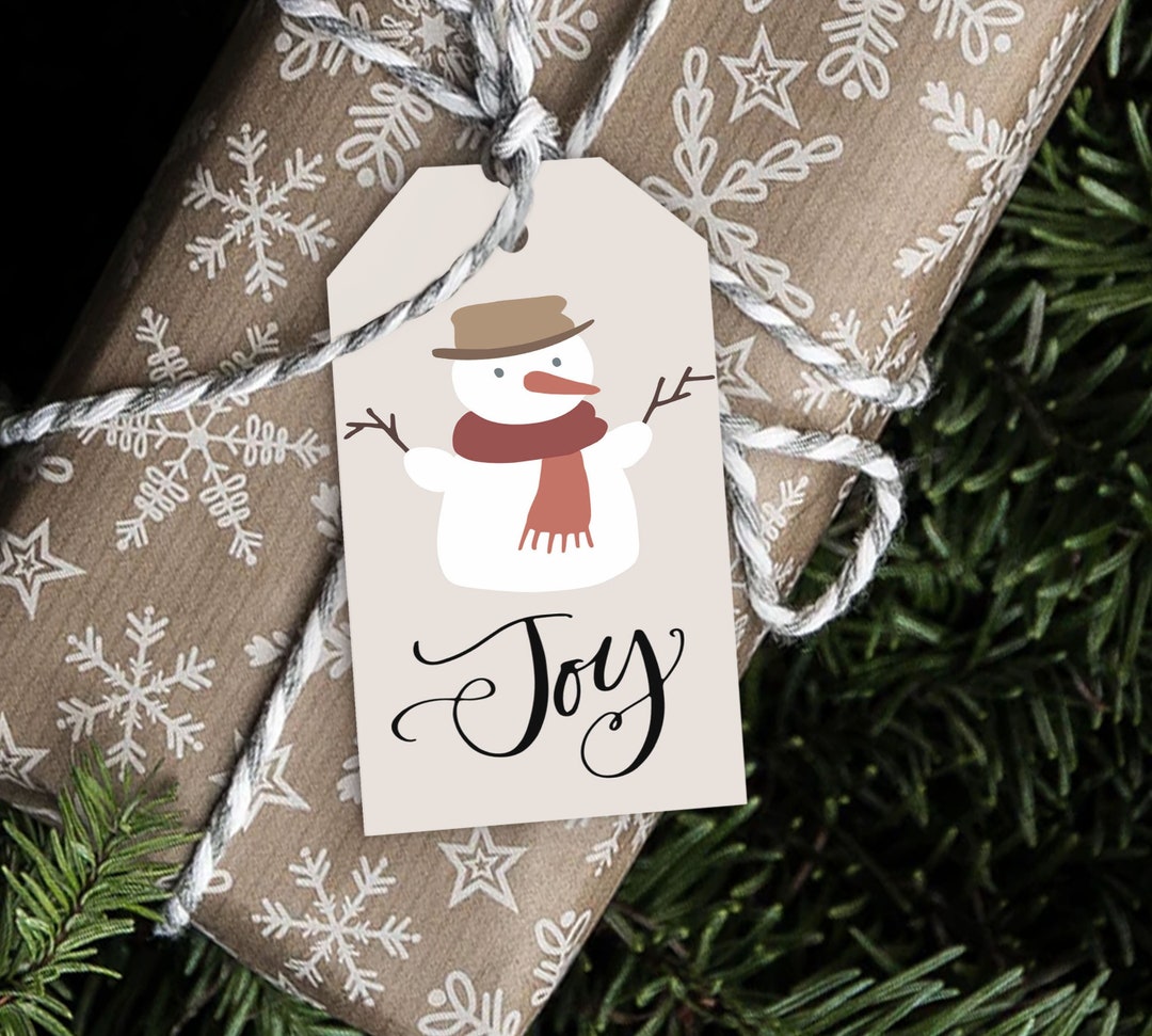 Snowman Christmas Gift Tag, Joy Holiday Gift Tags, PRINTED Gift Tags ...