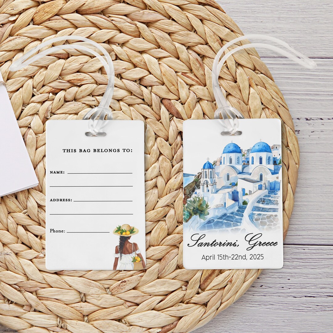 Personalized Santorini Greece Luggage Tag, Girls Trip Keepsake - Etsy