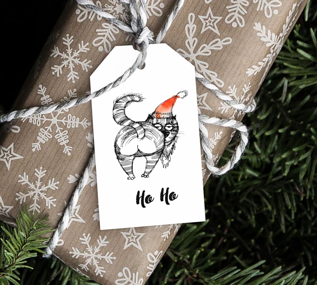Cat Christmas Tree Gift Tag, Funny Christmas Gift Tag, Holiday Gift ...