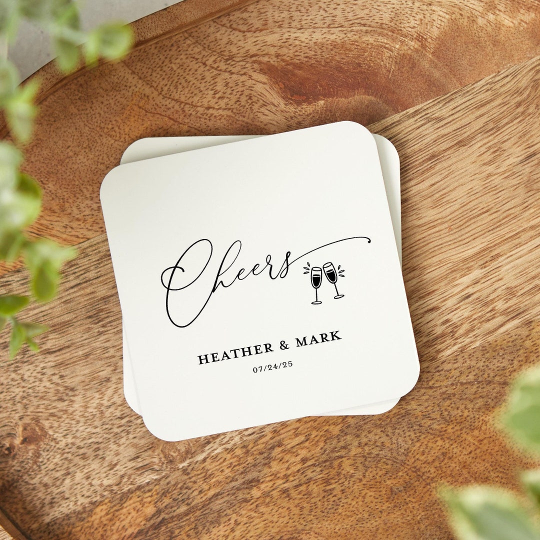 Cheers Wedding Paper Coaster, Custom Coasters Engagement Party Coasters ...