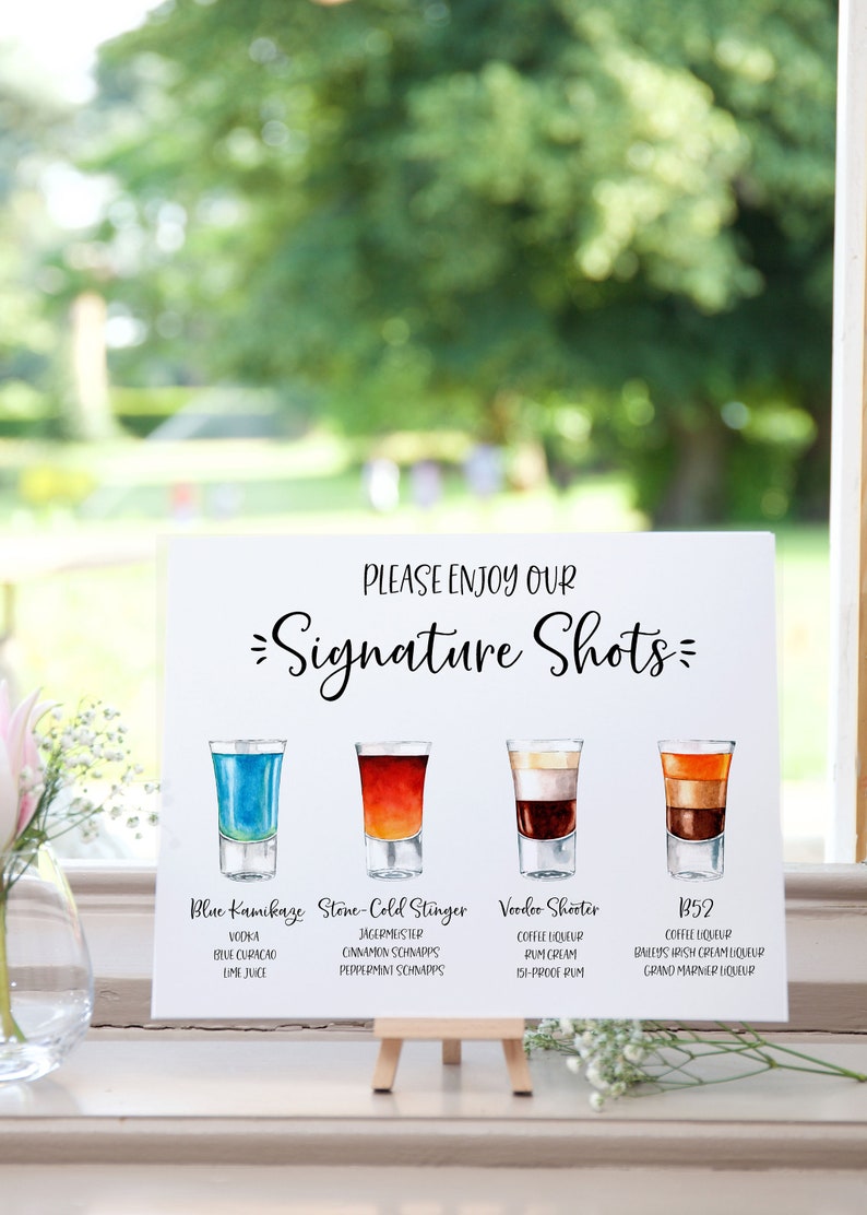 Signature Shots, Custom Signature Drinks Sign, Wedding Bar Decor ...