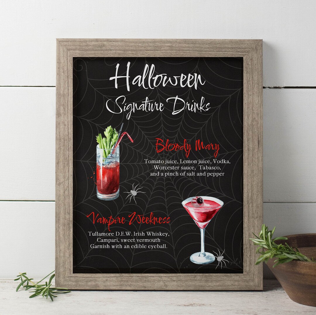 Halloween Signature Drinks Sign PRINTED, Spiders Chalkboard Cocktail ...