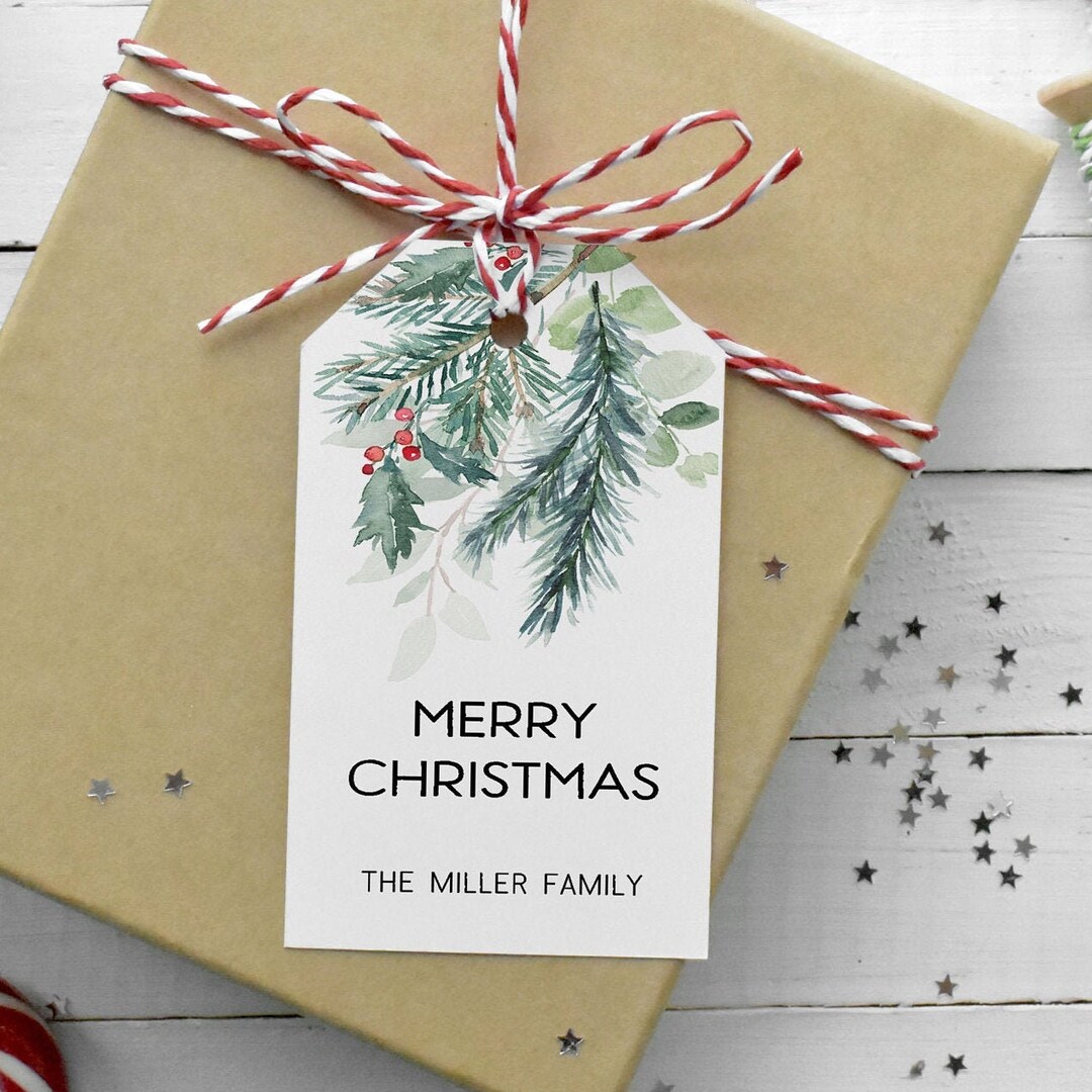 Christmas Gift Tag, Holiday Gift Tag, Christmas Holly & Pine Tags ...
