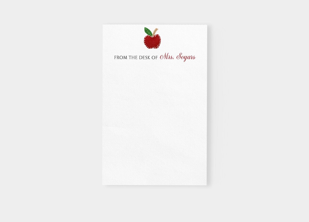 Apple Personalized Notepad, Custom Teacher Stationery, 5.5x8.5 - Etsy