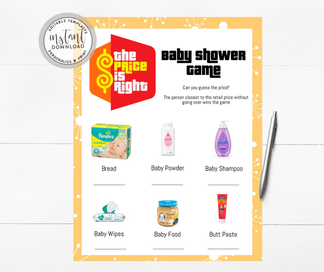 The Price is Right Baby Shower Game Template, Instant Download, Price ...