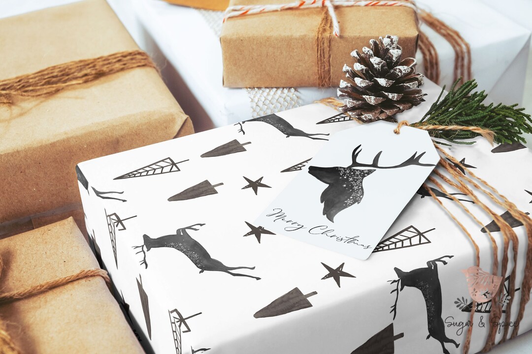 Christmas Deer Wrapping Paper Sheets, Rustic Wrapping Paper Roll ...