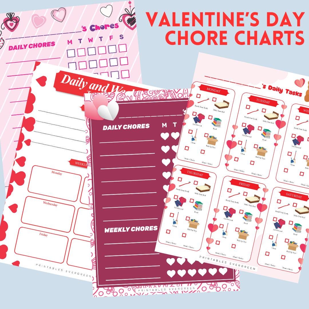 Valentine's Day Themed Chore Chart for Kids | Printable PDF | Kids ...