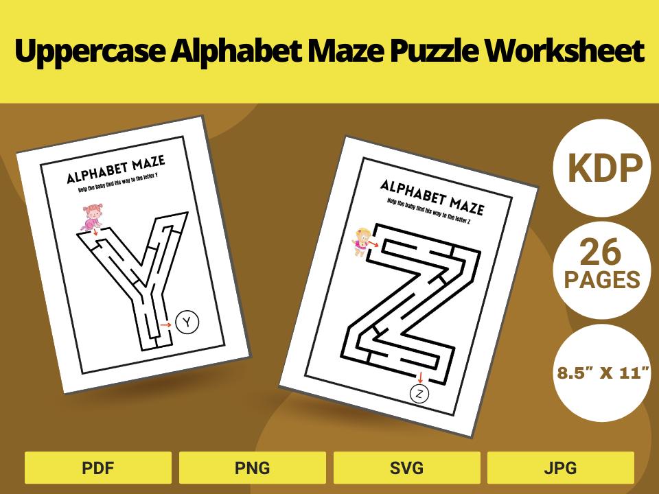 Uppercase Alphabet Maze Puzzle Worksheet, Fun Learning Activity, Letter ...