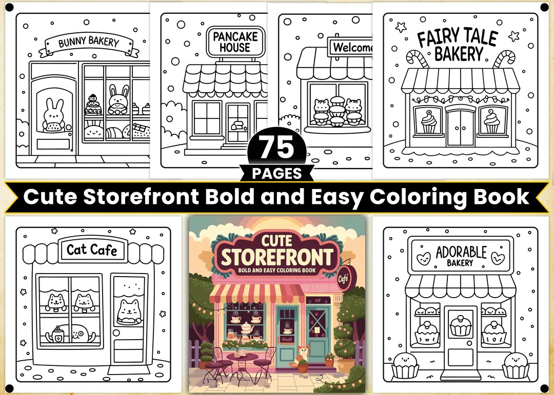 Easy Cute Storefront Coloring Book Pages, Adorable and Simple ...