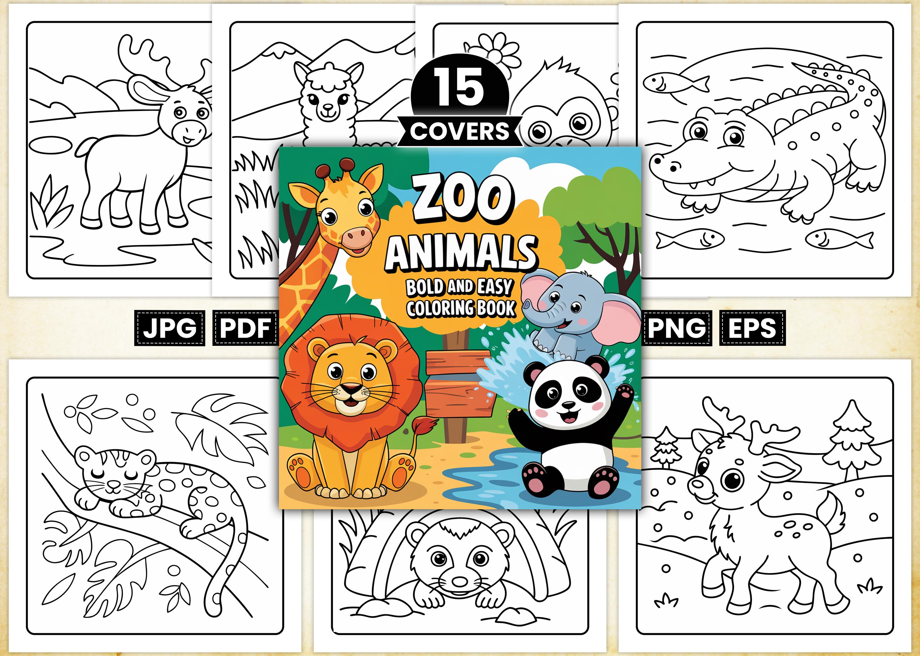 Zoo Animals Bold and Easy Coloring Book, Fun Simple Zoo Animal Coloring ...