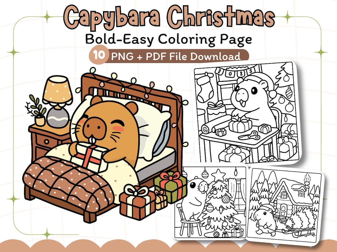 Capybara Christmas Coloring Pages, Festive Holiday Fun, Cute Capybara ...