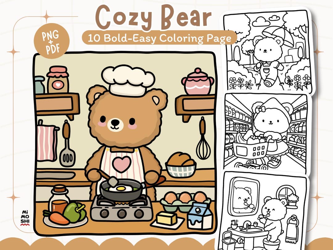 Cozy Bear Coloring Pages, Bold and Easy Designs, Cute Bear Art for Kids ...