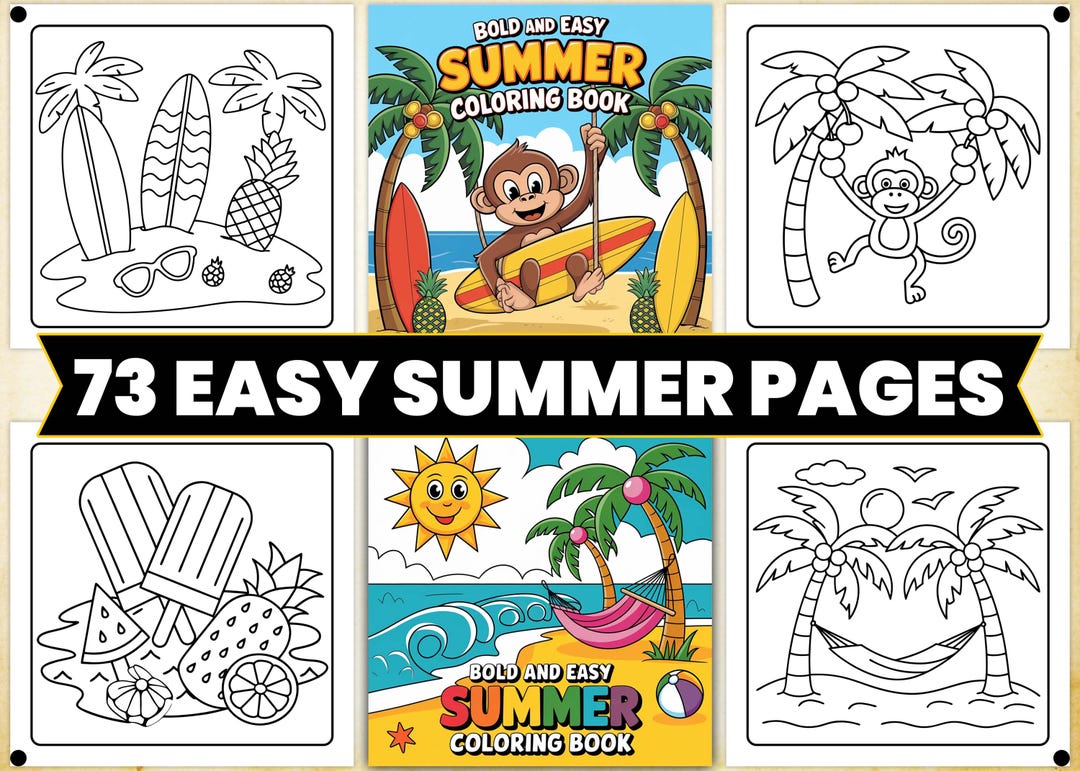 Bold and Easy Summer Coloring Book Pages for All Ages, Fun Simple ...