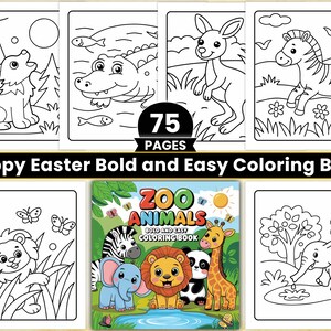 Zoo Animals Bold and Easy Coloring Book, Fun Simple Zoo Animal Coloring ...
