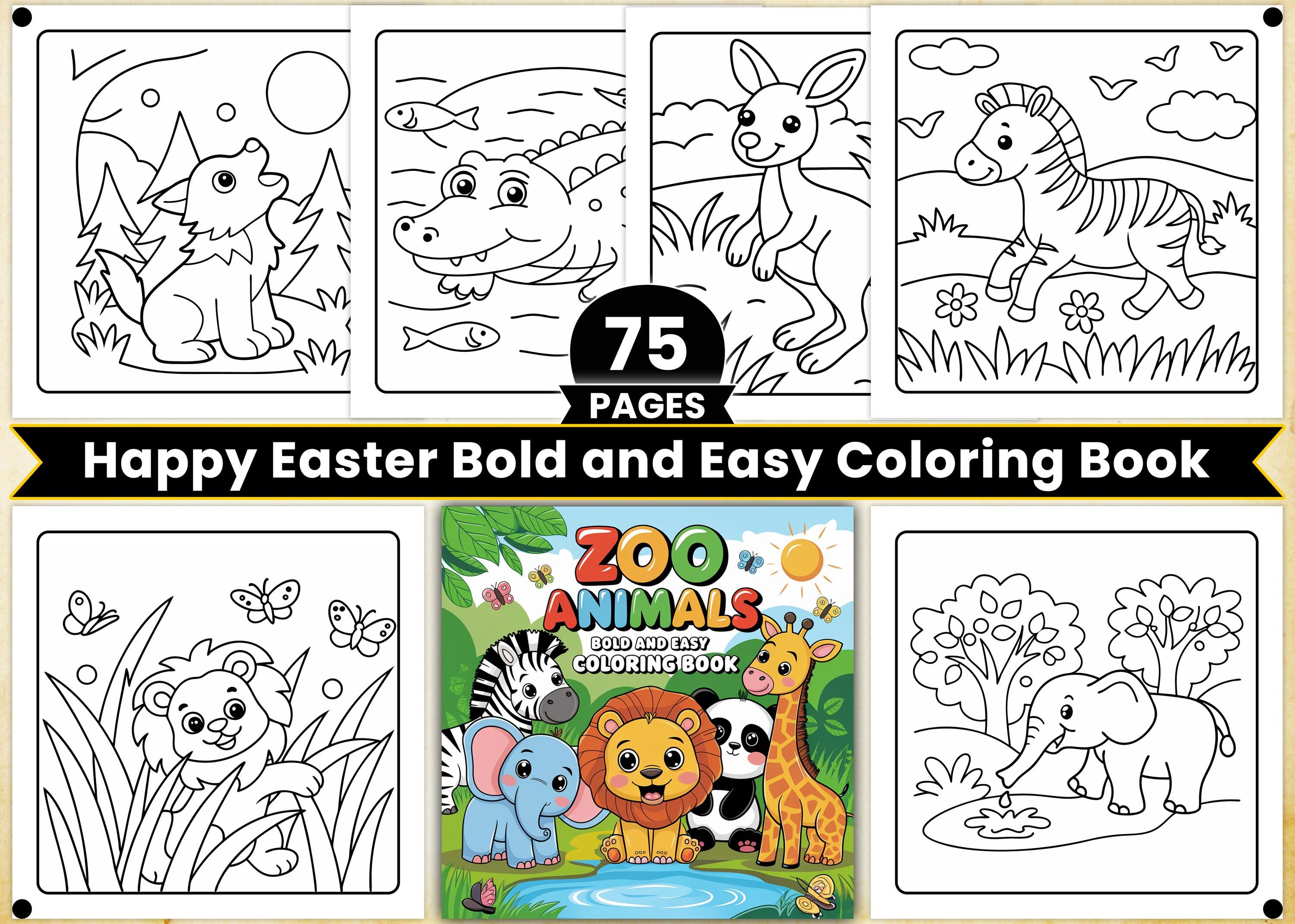 Zoo Animals Bold and Easy Coloring Book, Fun Simple Zoo Animal Coloring ...