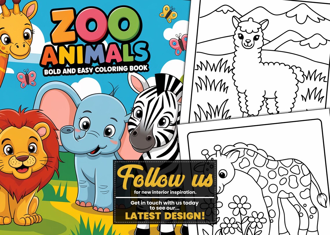 Zoo Animals Bold and Easy Coloring Book, Fun Simple Zoo Animal Coloring ...