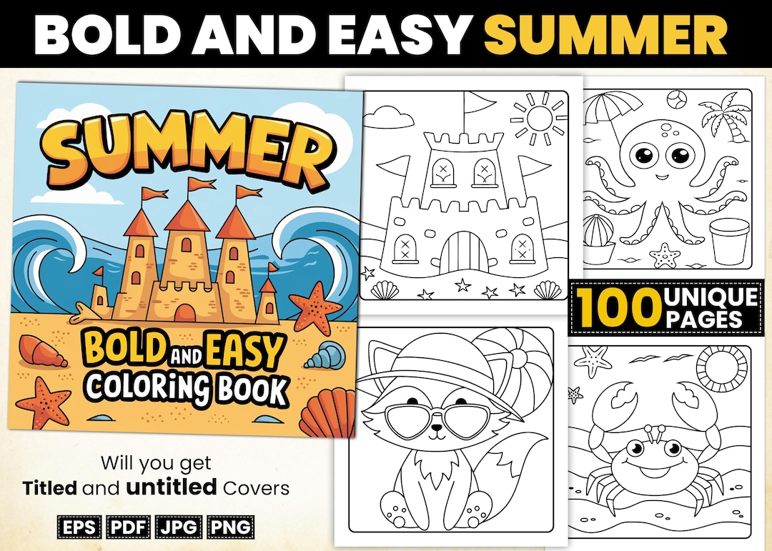 Summer Bold and Easy Coloring Pages, Fun Summer Coloring Book, Simple ...