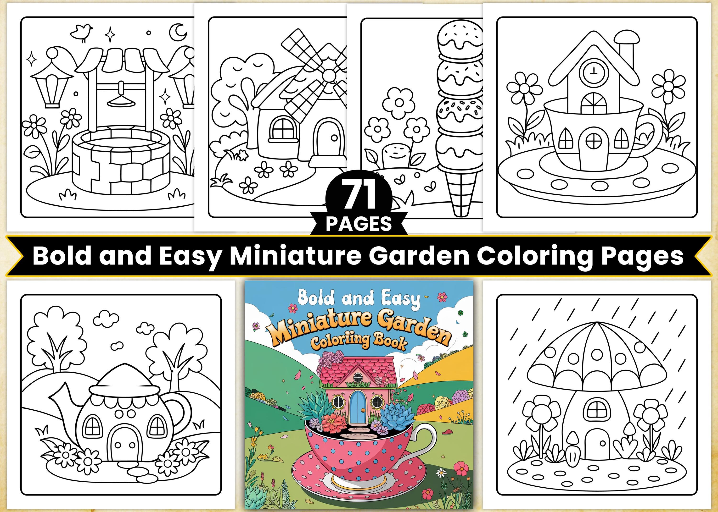 Bold and Easy Miniature Garden Coloring Pages, Vivid Simple Miniature ...