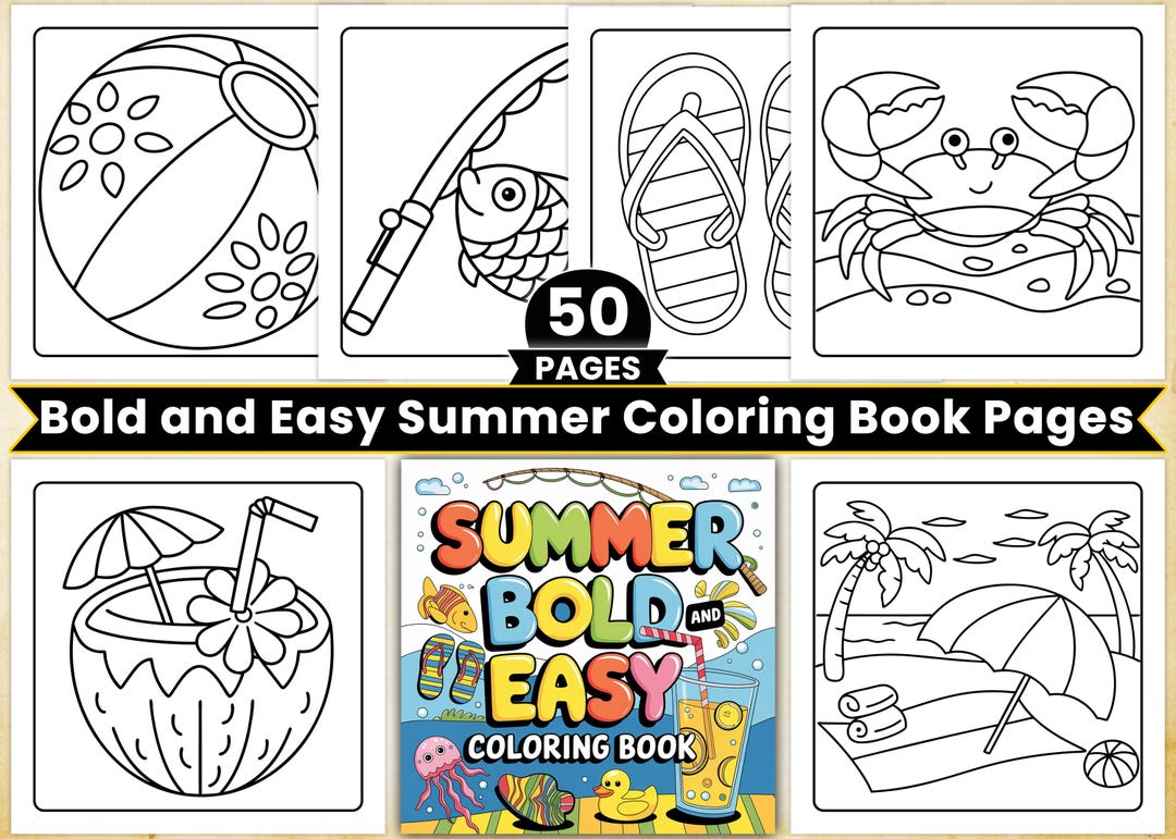 Bold Summer Coloring Books, Easy & Fun! Kids Adults Coloring Books ...
