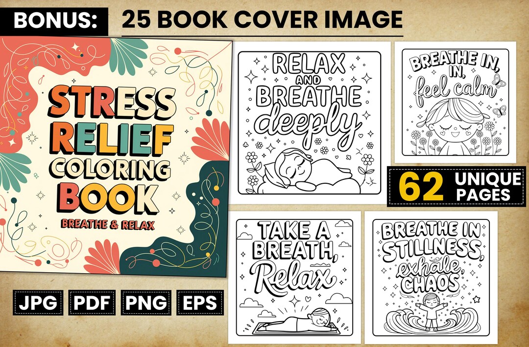 Breathe & Relax Quotes Coloring Pages for Adults, Stress Relief ...