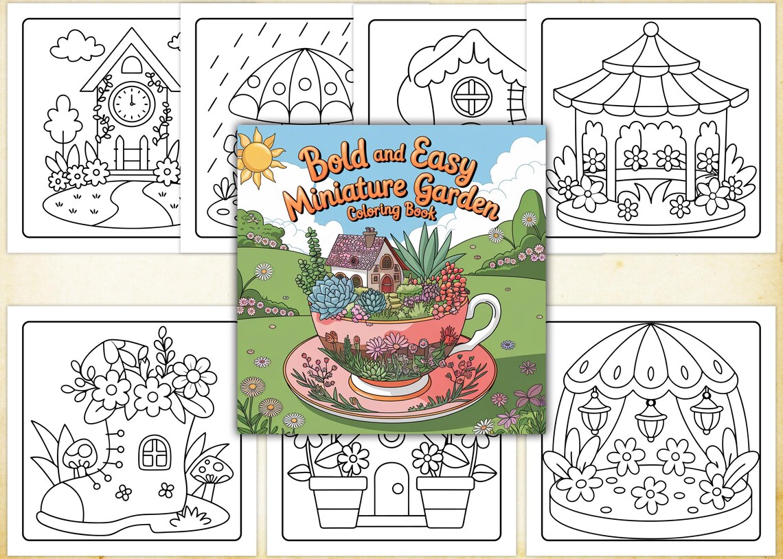Bold and Easy Miniature Garden Coloring Pages, Vivid Simple Miniature ...