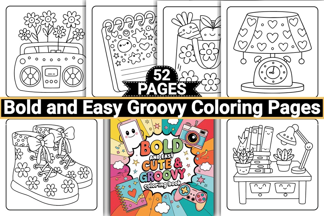 Cute & Groovy Bold Easy Coloring Pages, Fun and Simple Designs ...