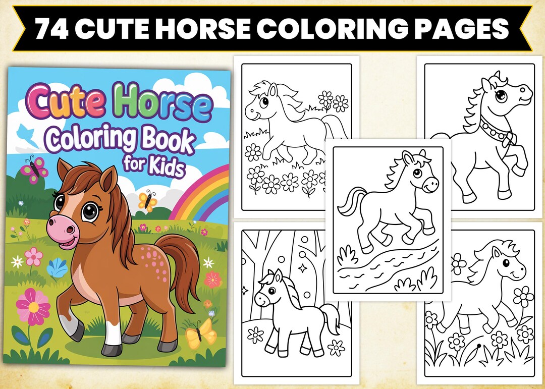 Cute Horse Coloring Book Pages for Kids, Adorable Kids' Horse Coloring ...