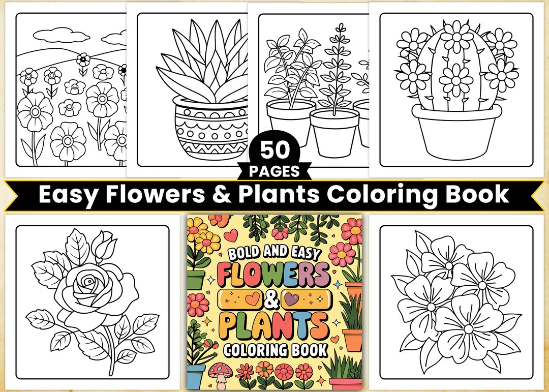 Easy Flowers & Plants Coloring Book - Perfect for Beginners - Relaxing ...