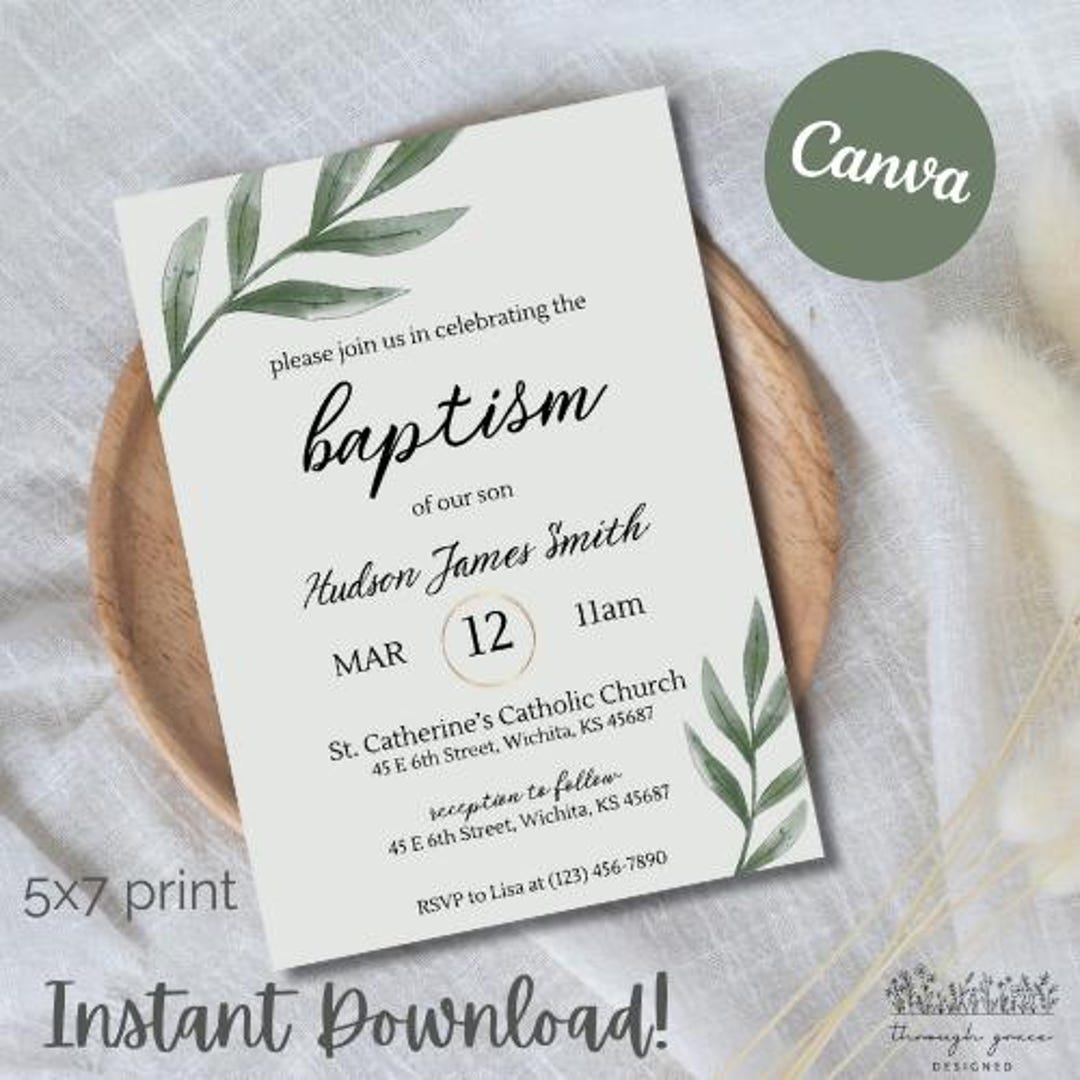Catholic Baptism Invitation Boy, Catholic Baptismal Invite, Editable ...