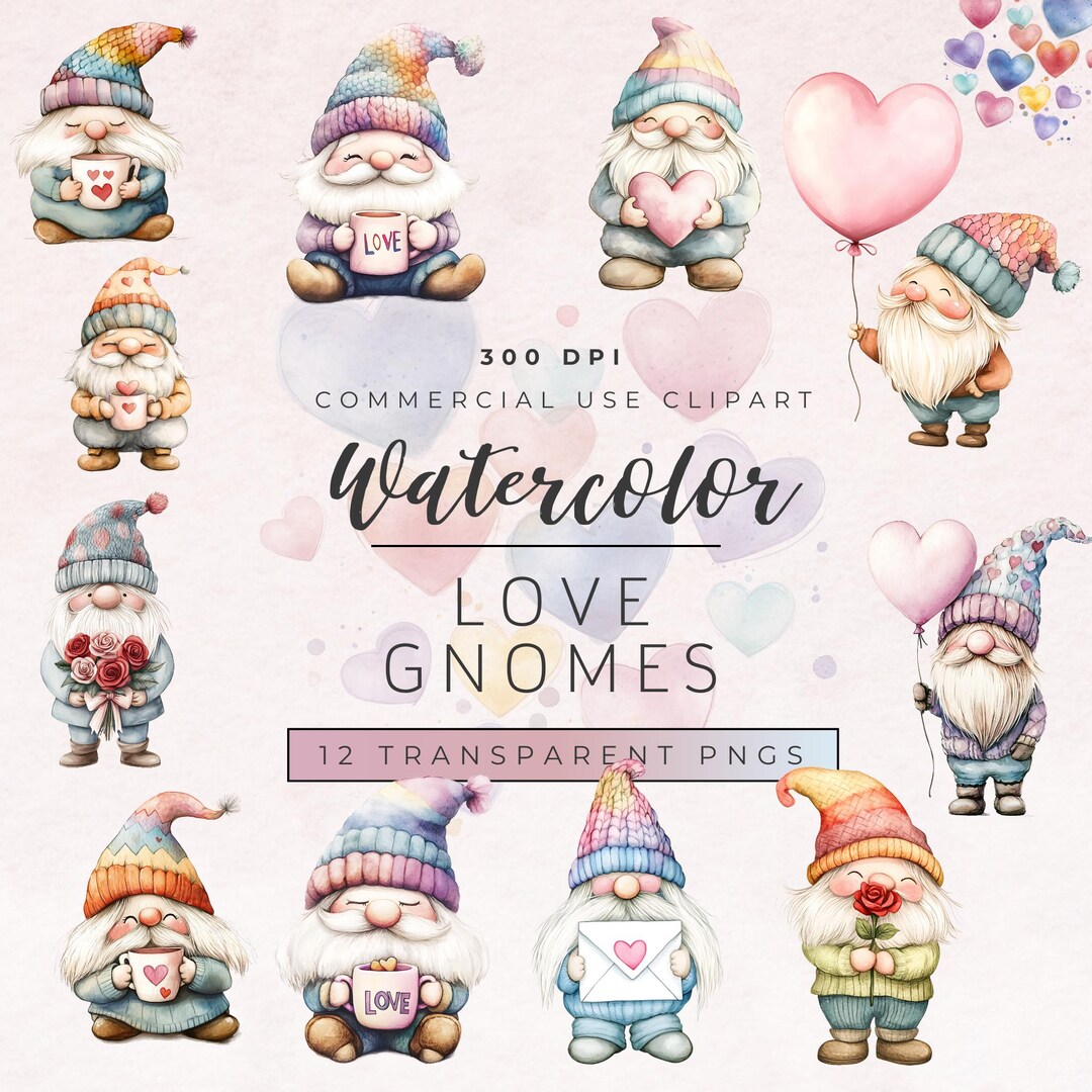 Gnomes Watercolor Clipart, 300DPI PNG Files, Transparent Background PNG ...