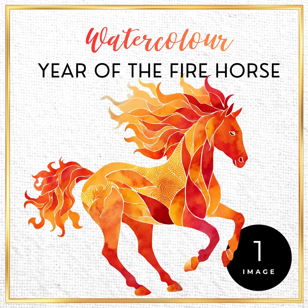 Year of the Fire Horse Clipart Single, Flaming Horse Clipart, Lunar New ...