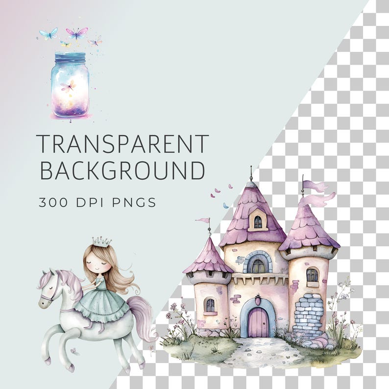 Watercolor Story Book Clipart Set | Fairytale Dragons Princess Castle ...