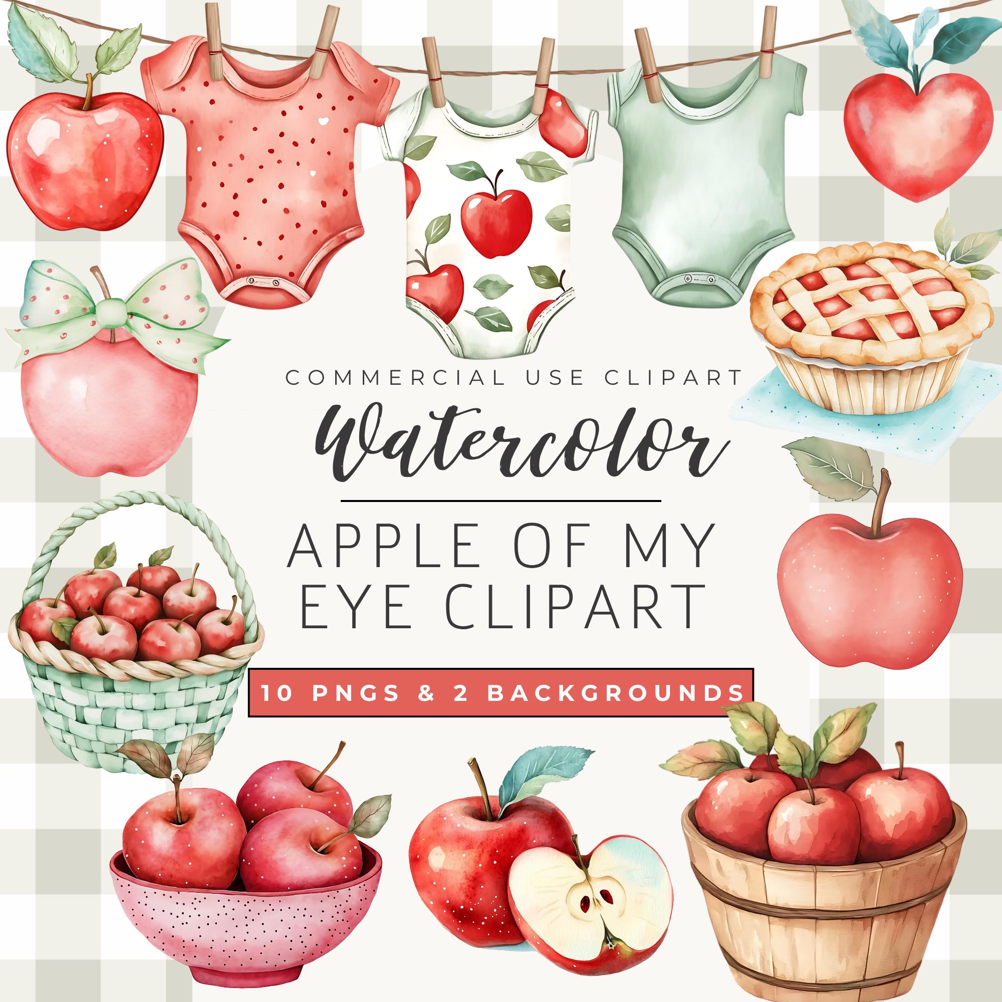 Apple Baby Shower Clipart: Watercolor Apples, Gingham Backgrounds ...